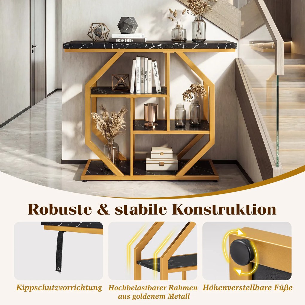 Costway 100 cm konzolový stolek 4patrový moderní s policemi a deskou z černého
