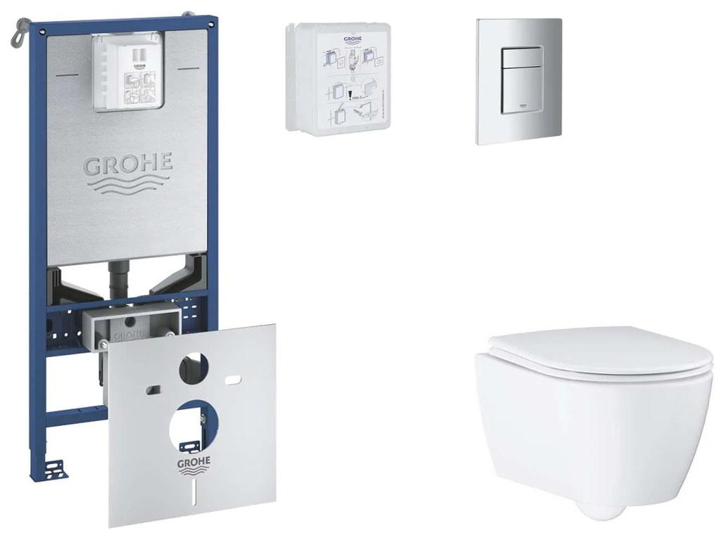 Grohe Rapid SLX - Set předstěnové instalace, klozetu, sedátka SoftClose a tlačítka Skate Cosmopolitan, matný chrom SANI11BB2111
