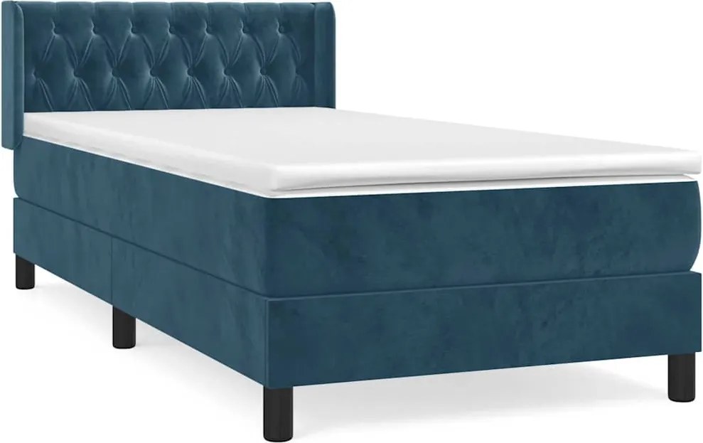 Box spring postel s matrací tmavě modrá 90x190 cm samet 3131115