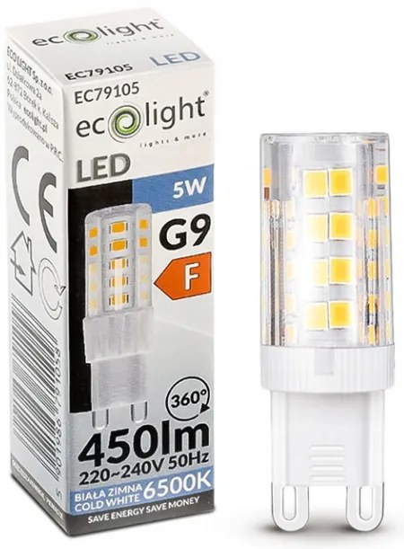 ECOLIGHT LED žárovka - G9 - 5W - studená bílá