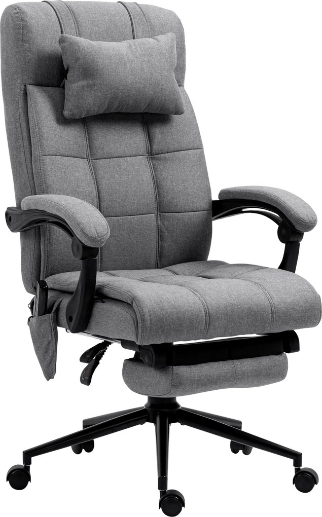 Kancelářská židle Vinsetto s masážní funkcí ergonomická výškově nastavitelná s bederním vyhříváním podnožka podhlavník polyester šedá 66x76x112-120cm…