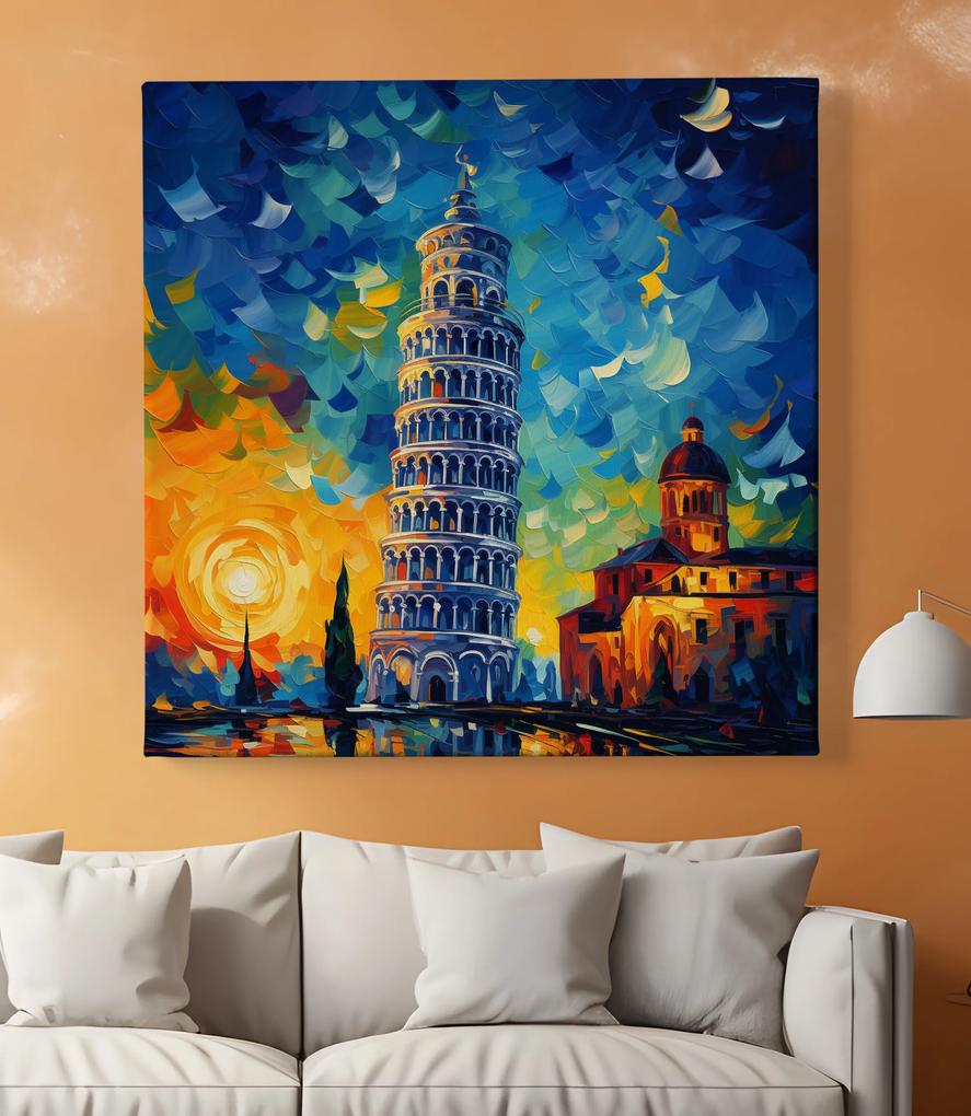 Obraz na plátně - Šikmá věž v Pise při západu slunce FeelHappy.cz Velikost obrazu: 140 x 140 cm