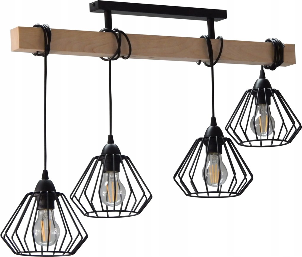 Lampa Stropní Svítidlo Stropní Lustr 018-4PL Drátěná Dřevo Loft Kuchyně Obývací Pokoj
