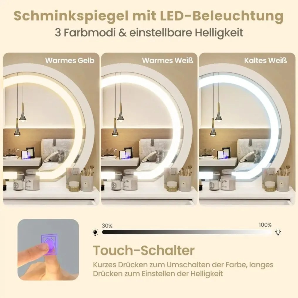 Costway Kosmetické zrcadlo se 3 LED světelnými režimy a 2 zásuvkami, bílé JV11976DE-WH