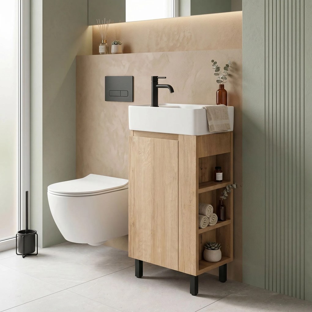 Rea Astra, umyvadlová skříňka 430x260x825 mm s keramickým umyvadlem, hnědá/bílá, REA-M0404