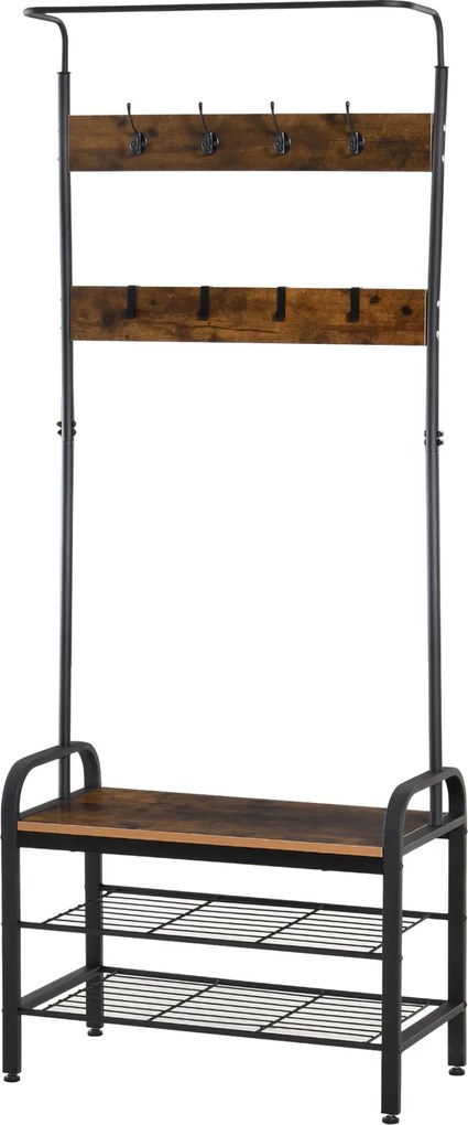 HOMCOM Stojan na kabáty a boty s 8 háčky a 2 policemi MDF Černá 72,1 x 34 x 184,8 cm | Aosom