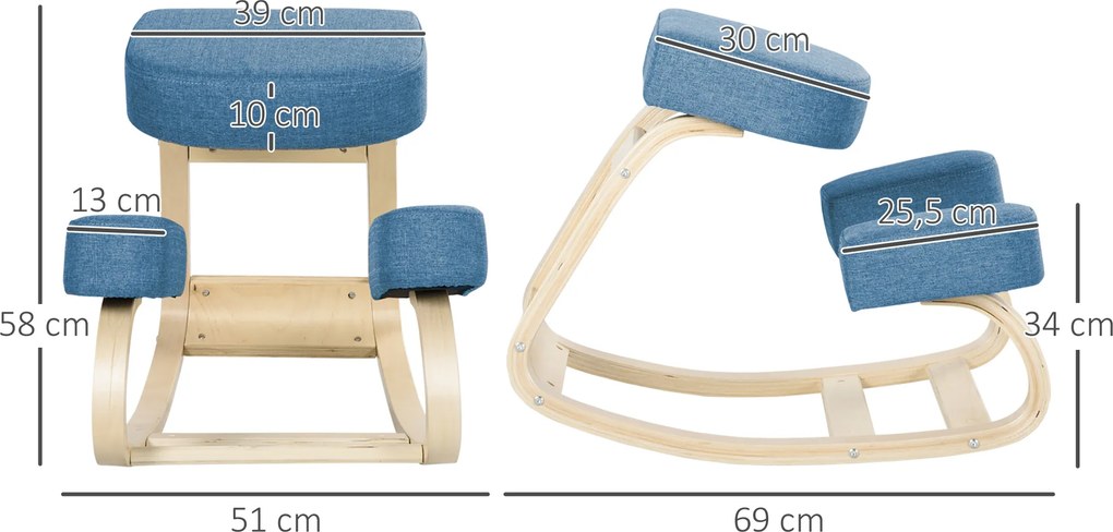 Vinsetto Ergonomická Kolenní Židle z Březového Dřeva, Křeslo pro Udržení Správného Držení Těla s Paměťovou Pěnou a Polyesterovým Polštářem pro Domov …