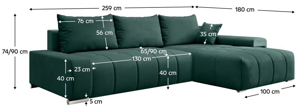 Kondela Univerzální sedací souprava, smaragdová, VEZAN ROH
