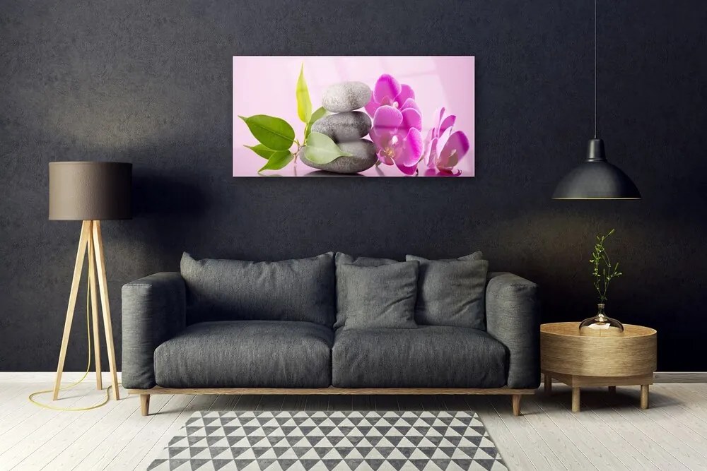 Obraz na skle Orchidej Vstavač Kameny 100x50 cm