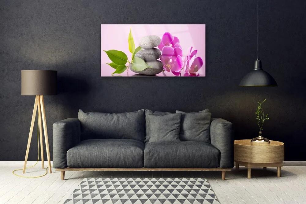 Obraz na skle Orchidej Vstavač Kameny 140x70 cm