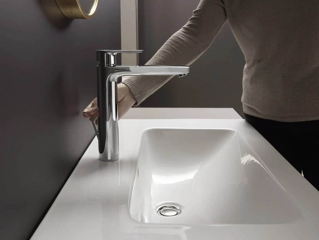 Hansgrohe Vernis Blend, vysoká umyvadlová baterie 190 s kovovou odtokovou soupravou s táhlem, EcoSmart, chromová, 71581000