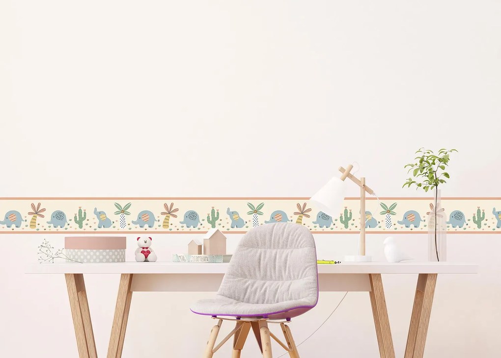 Dětská samolepící bordura na zeď Broskvoví Sloni | 5 m x 13.8 cm | DWBD8503