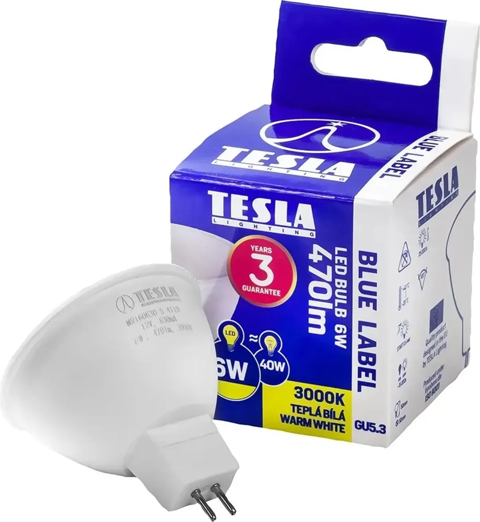 TESLA Lighting LED žárovka GU5,3 MR16, 6 W, 470 lm, 3000 K