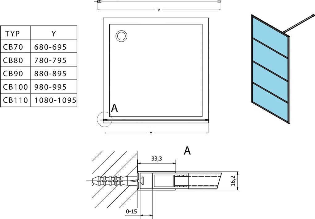 Gelco, CURE BLACK sprchová zástěna 800 mm, čiré sklo, CB80