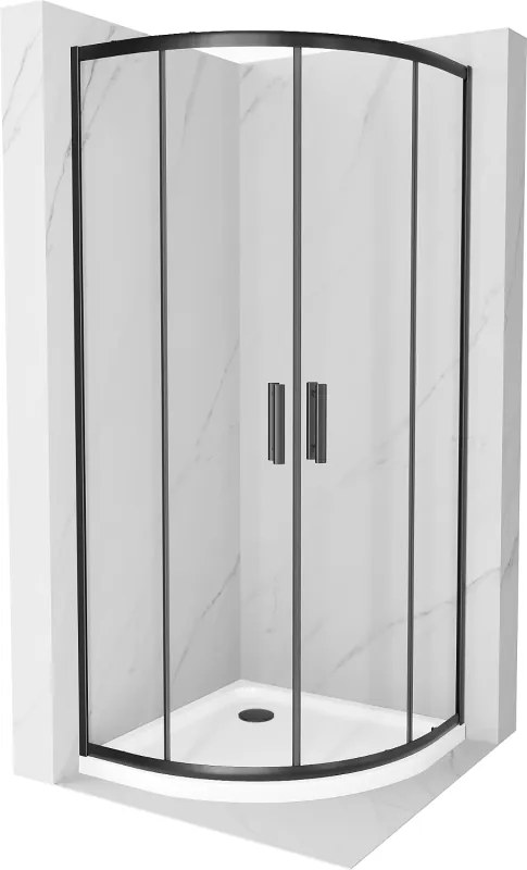 Mexen Rio, čtvrtkruhový sprchový kout 90 x 90 cm, 6mm čiré sklo, černý profil + bílá sprchová vanička, 863-090-090-70-00-4110B