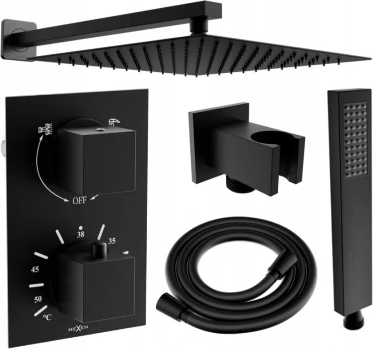 Mexen Cube DR02 podomítkový sprchový set s dešťovou sprchou 25x25 cm (6v1), černá, 77502DR0225-70