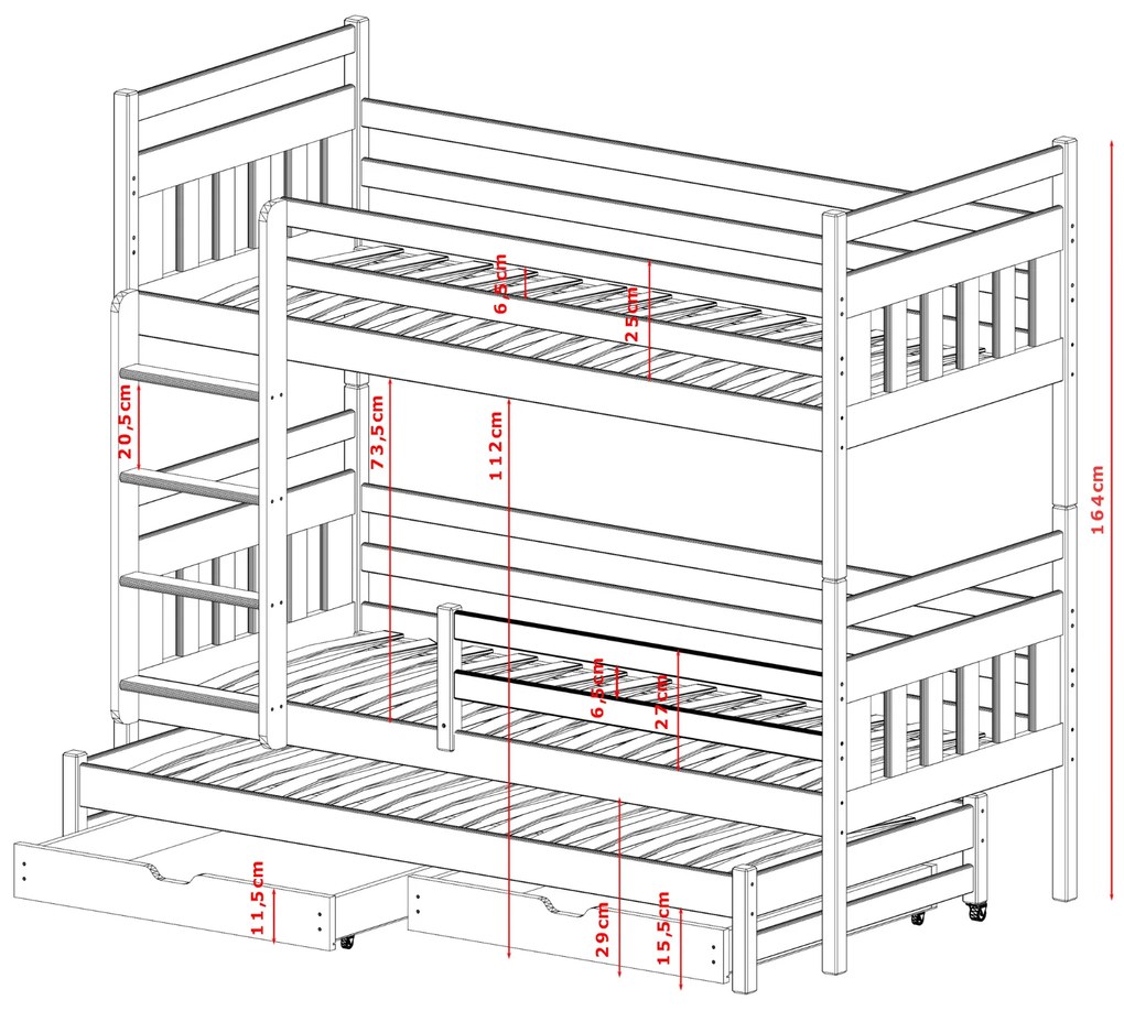 Legno Dětská patrová postel Serena šedá Rozměr (cm): 80x180