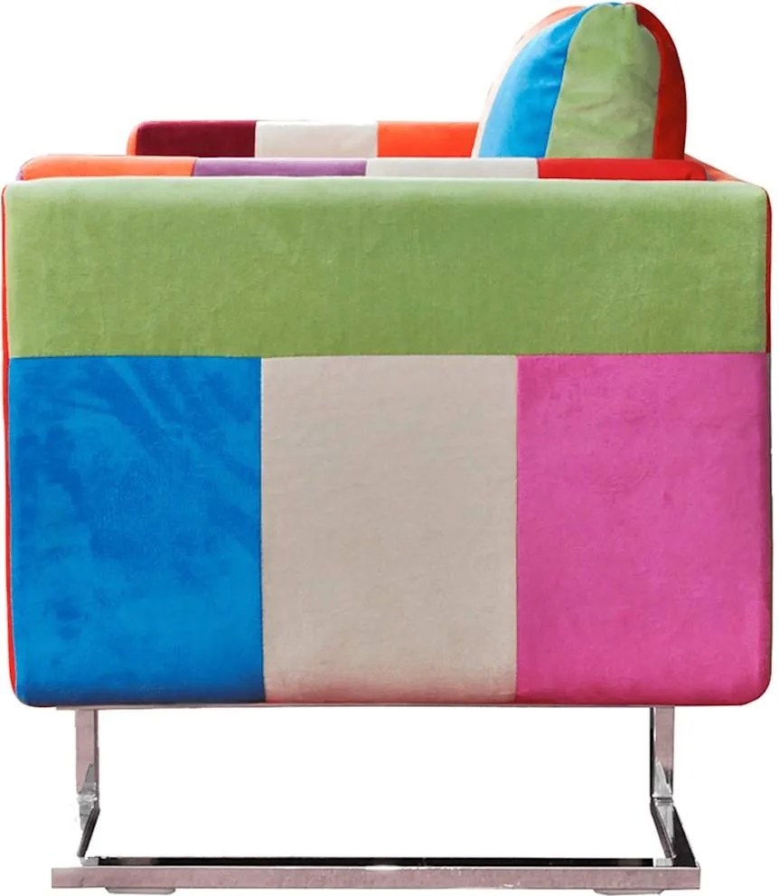 Krychlové křeslo, chromované nohy, patchwork, textilní 240895
