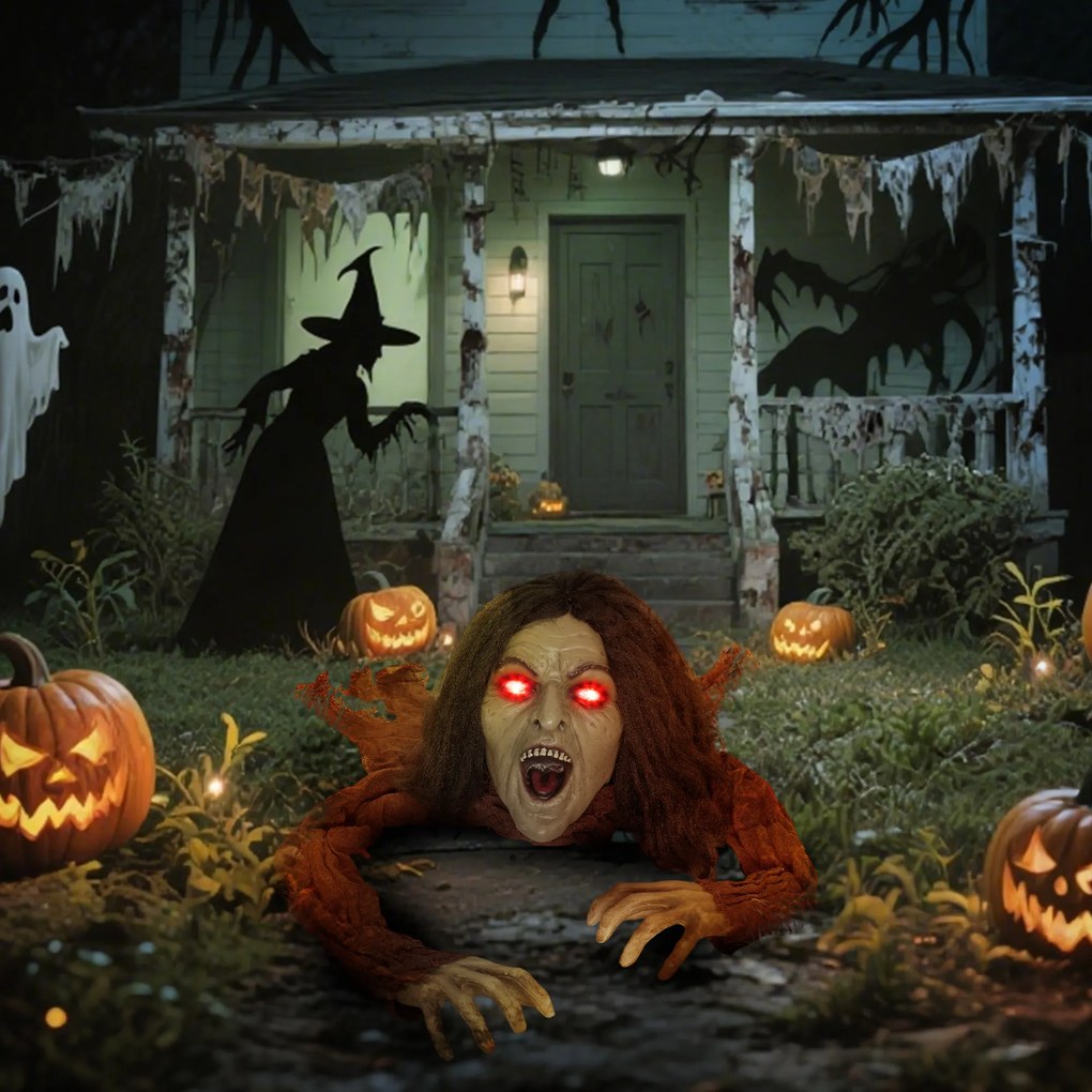 Outsunny Plazící se zombie dekorace na Halloween, zvuky, světla, na baterie