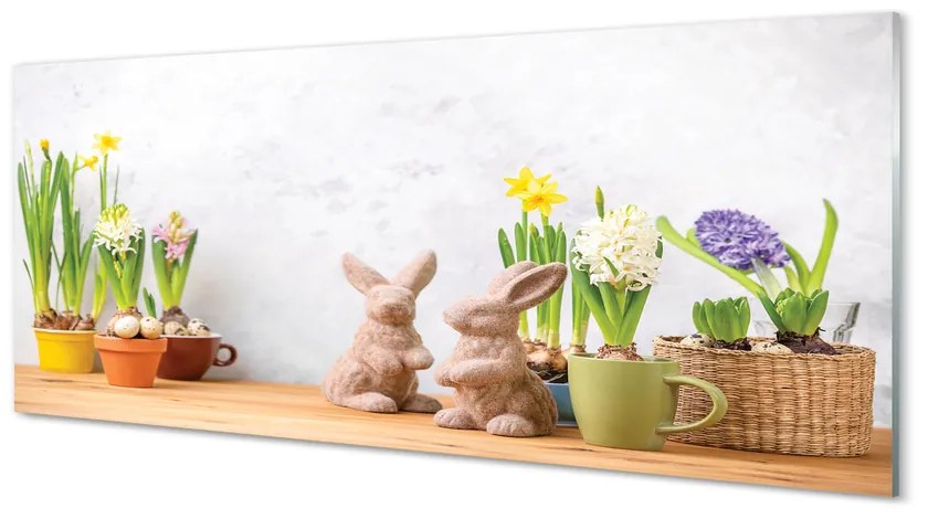 akrylový obraz květiny králíci 120x60 cm