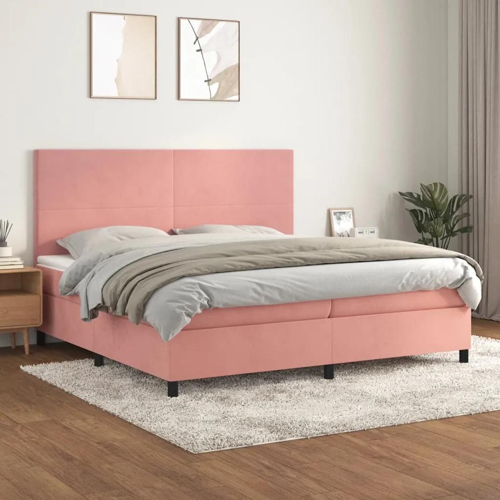 Box spring postel s matrací růžová 200x200 cm samet,  3142928