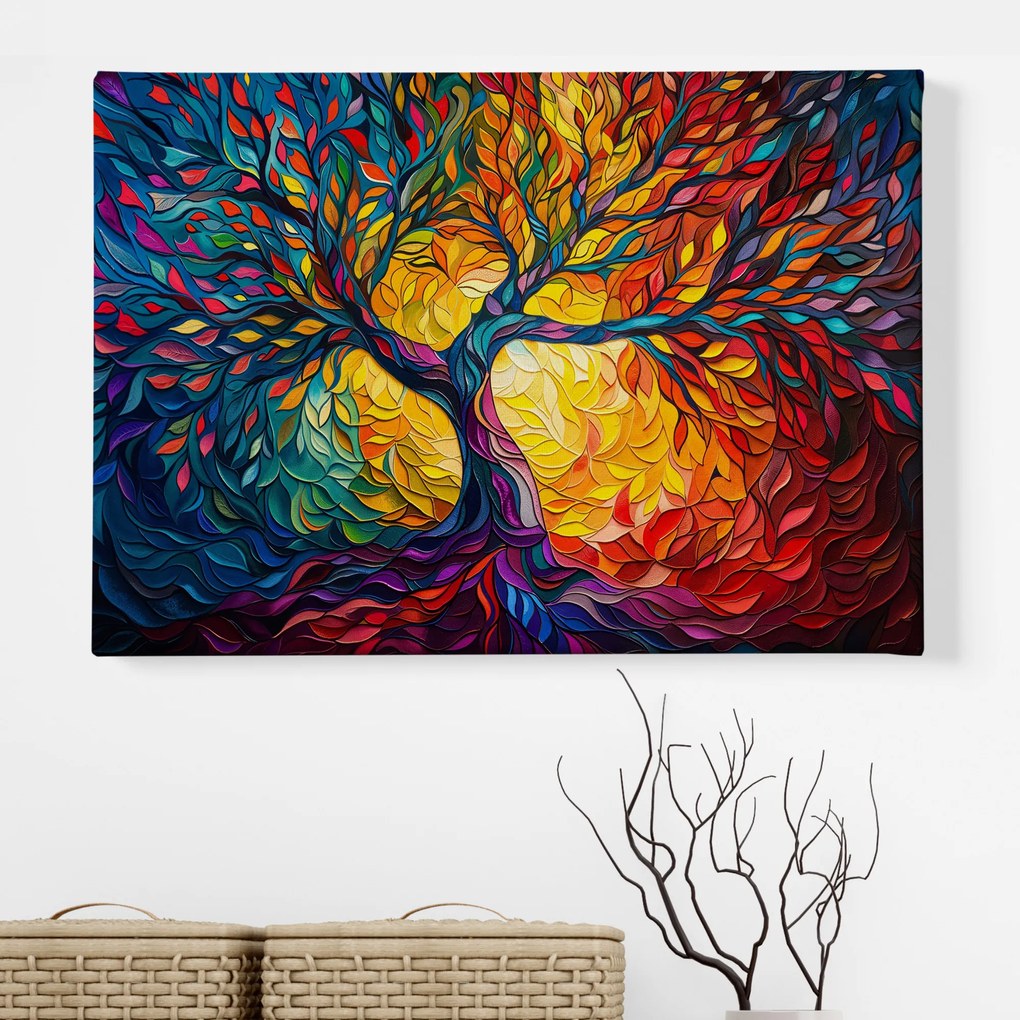 Obraz na plátně - Strom života Listy do větru FeelHappy.cz Velikost obrazu: 210 x 140 cm