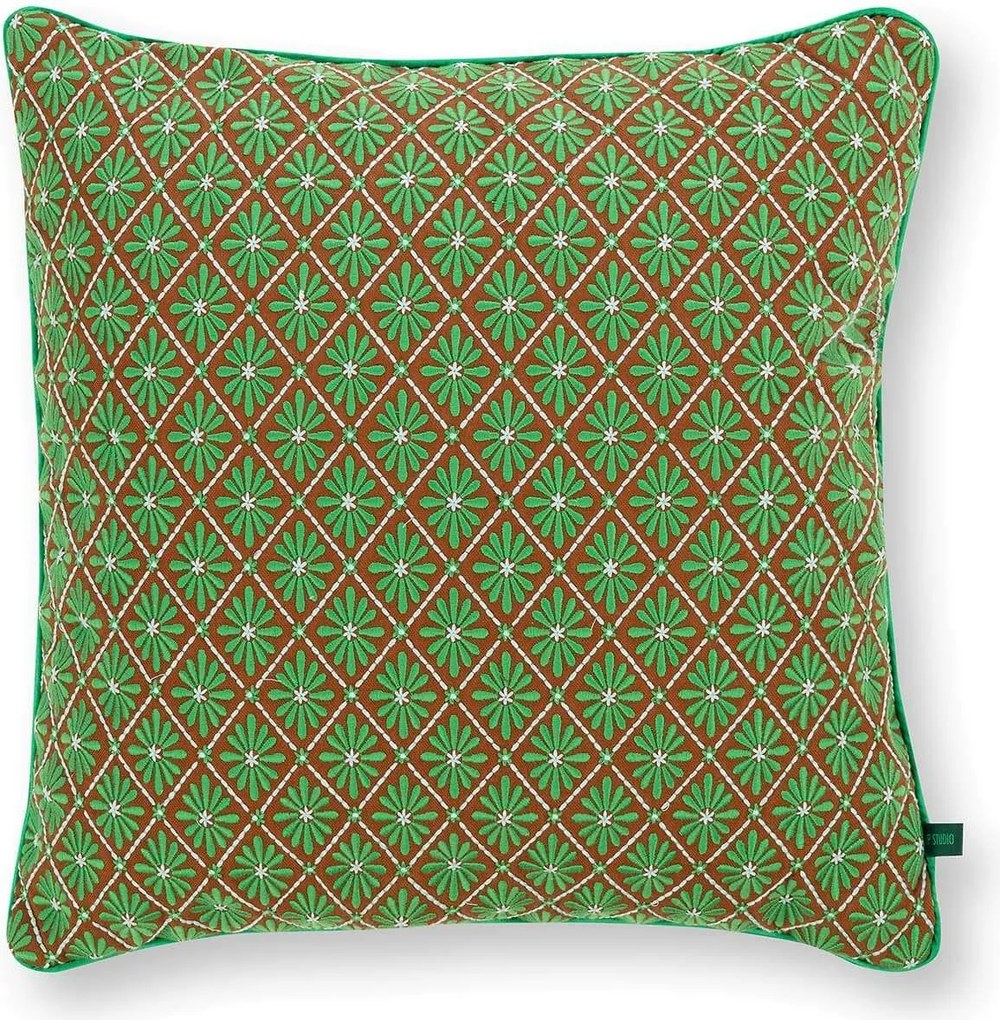 Pip Studio dekorační polštář Giyani Embroidery 50 x 50 cm - zelený (Luxusní dekorační polštář s výšivkou)
