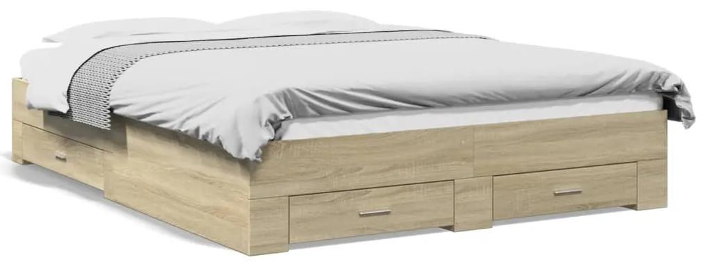 Rám postele se zásuvkami dub sonoma 160x200 cm kompozitní dřevo - Default Title