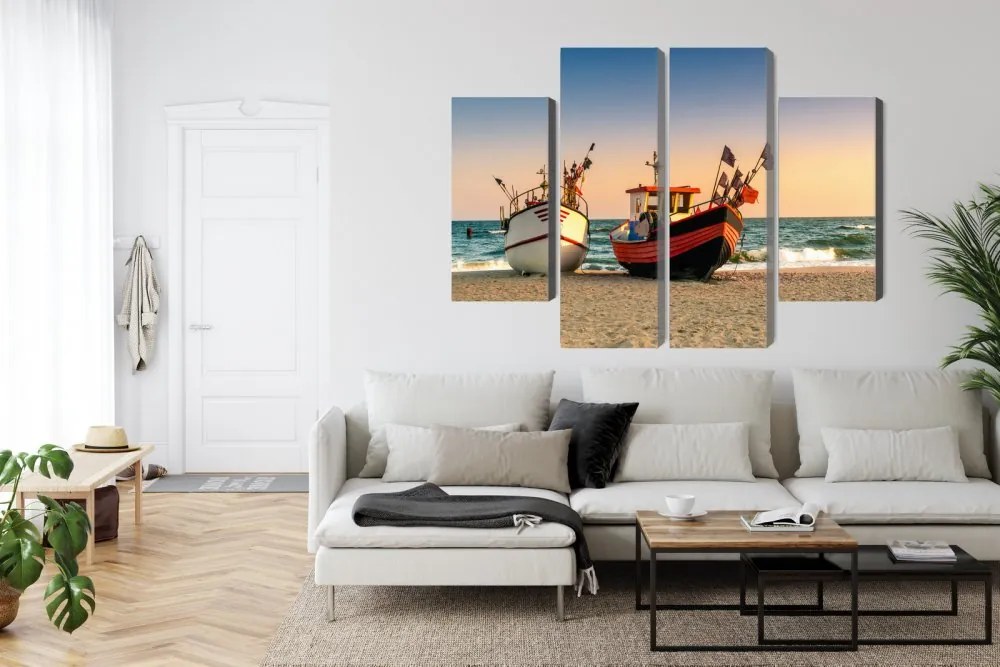 Vícedílný obraz Rybářské Lodě Na Pláži Nedostatek Nedostatek Přírodní plátno 200x150