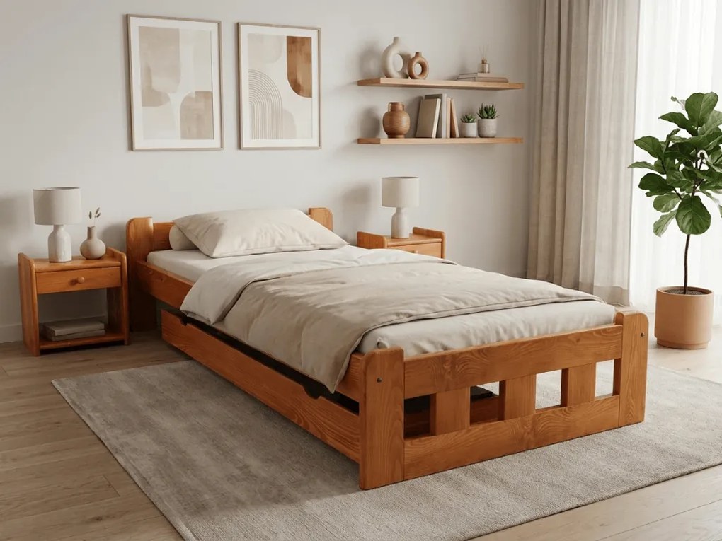 Postel Naomi zvýšená 90 x 200 cm, olše Rošt: Bez roštu, Matrace: Matrace Coco Maxi 20 cm