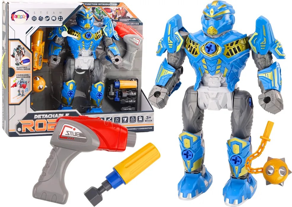 LEAN Toys Robot na šroubování, zbraň, vrtačka, šroubovák, světla, zvuk, modrý