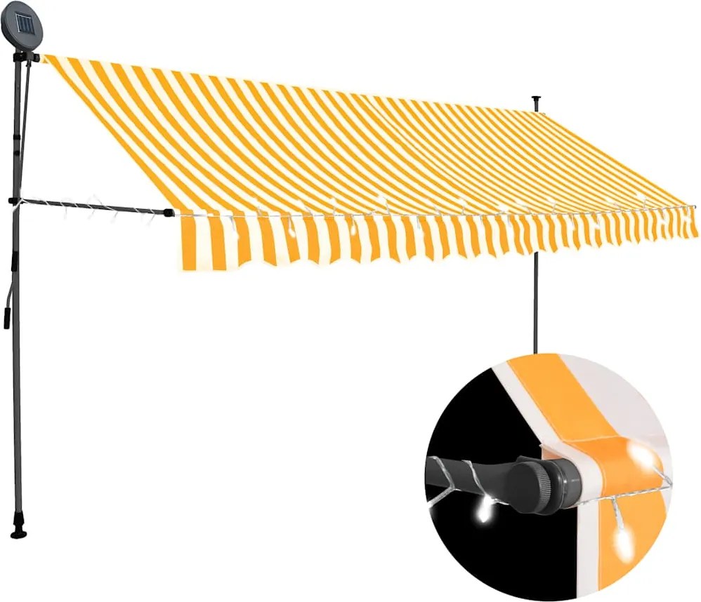 Ručně zatahovací markýza s LED světlem 350 cm bílooranžová 145860