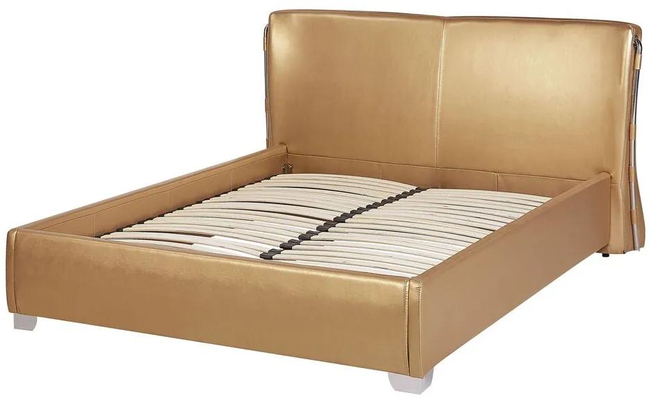 Manželská postel 140 cm PARNAS (s roštem a LED osvětlením) (zlatá). 1022995