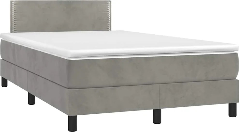 Box spring postel s matrací a LED světle šedá 120x200 cm samet 3134333