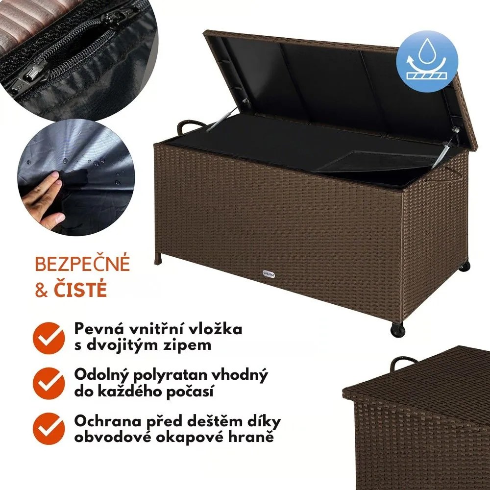 Polyratanový úložný box RICCO, 270L, 117x53x60cm, tmavě hnědá Casaria