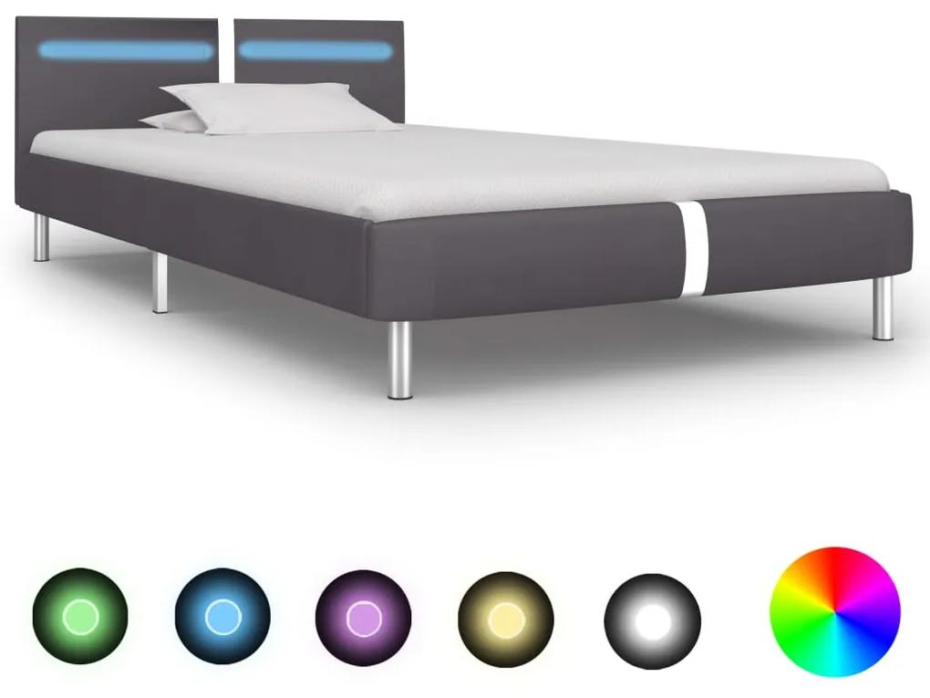 280856 vidaXL Rám postele s LED šedý umělá kůže 90 x 200 cm