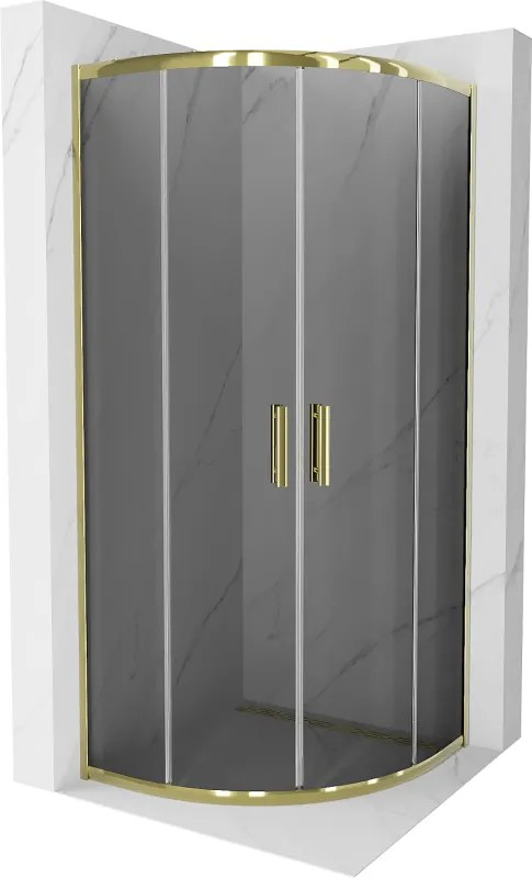 Mexen Rio, čtvrtkruhový sprchový kout s posuvnými dveřmi 80 (dveře) x 80 (dveře) x 190 cm, 5mm šedé sklo, zlatý profil, 863-080-080-50-40