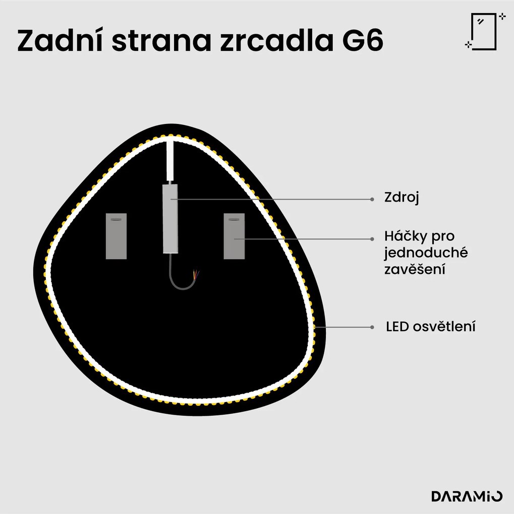 Zrcadlo do koupelny ve tvaru oblázku s LED osvětlením G6
