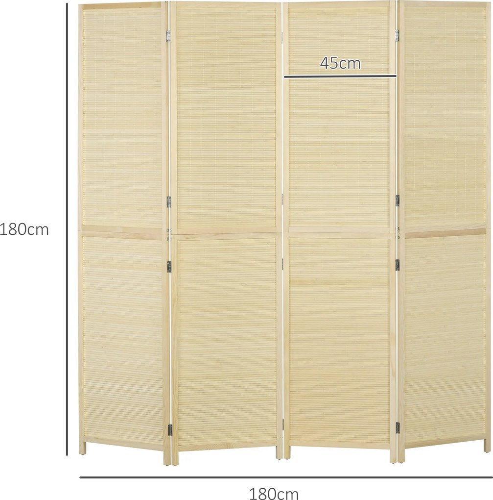 HOMCOM Bambusový paravan do interiéru 4 panely 180 x 180 cm - Přenosný paravan