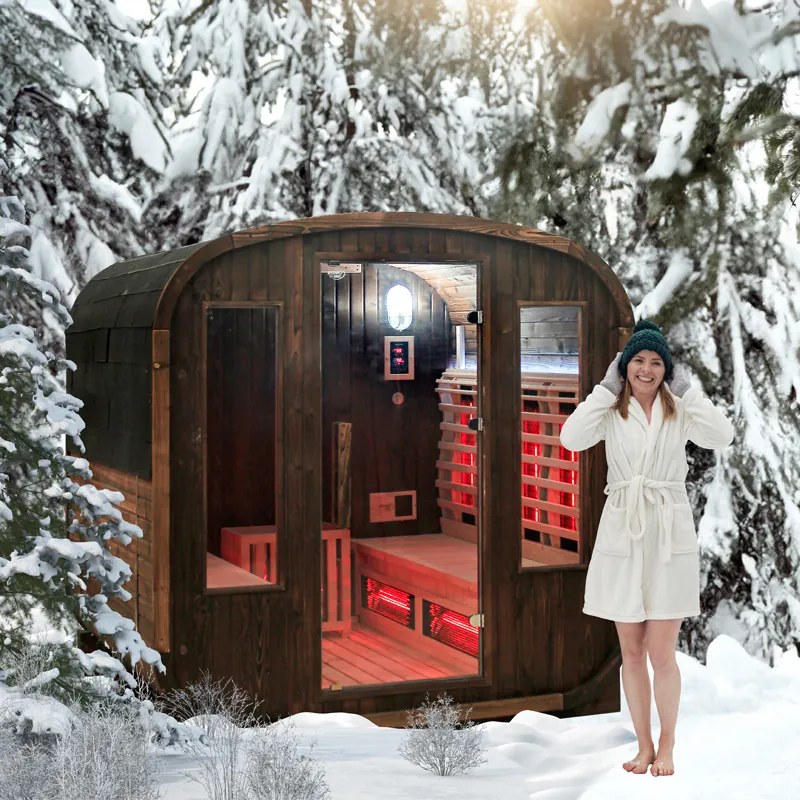 BPS-koupelny Zahradní kombinovaná sudová sauna 2v1 - Infrasauna + finská sauna 180x200, 4-6 osob