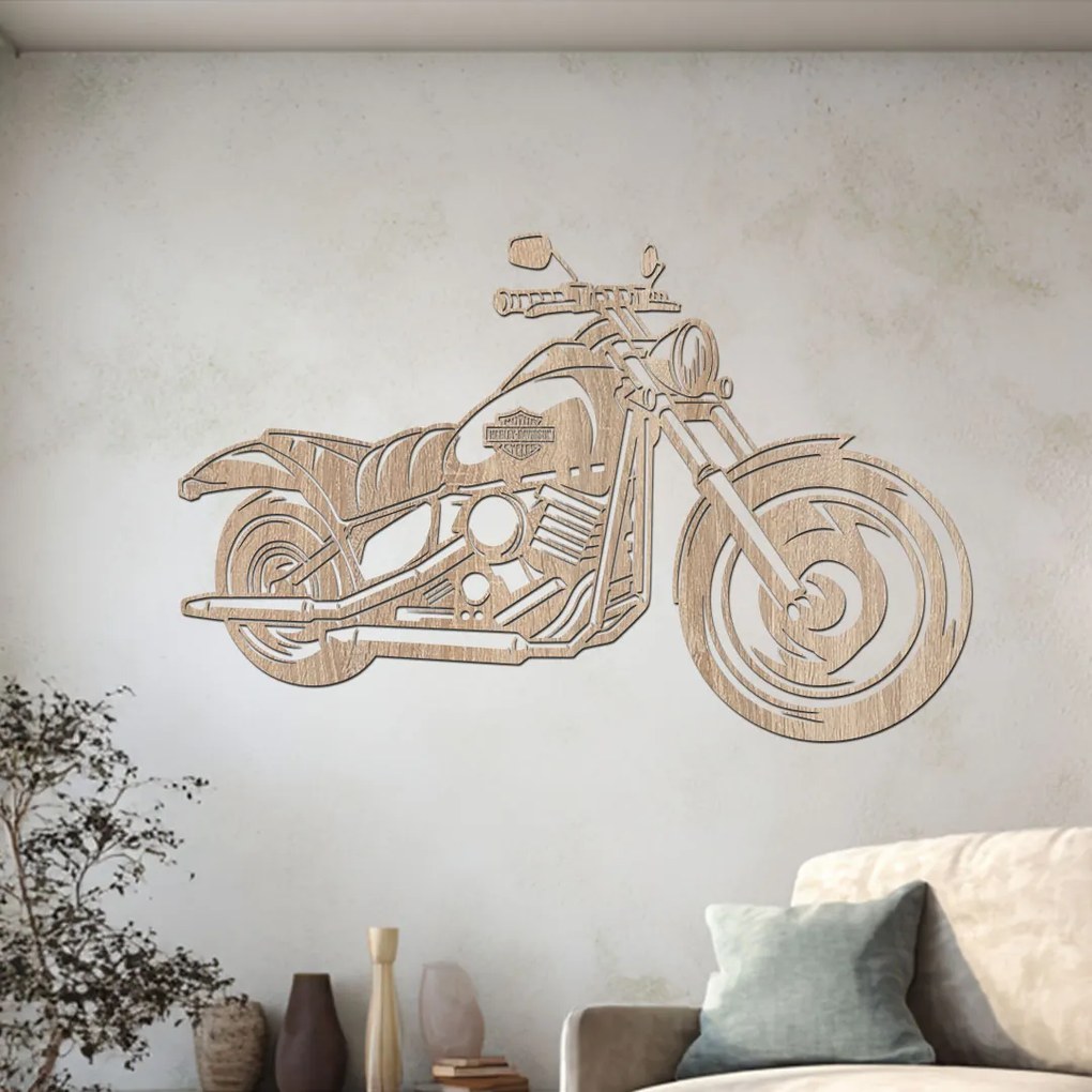 dřevo života Dřevěný obraz motorky Chopper Zvolte rozměr (cm): 80x51, Zvolte barvu dekoru: Ořech