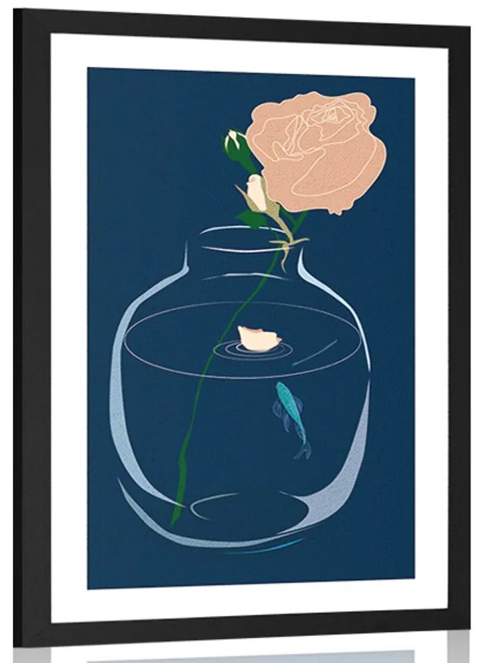 Plakát s paspartou romantický květ ve váze