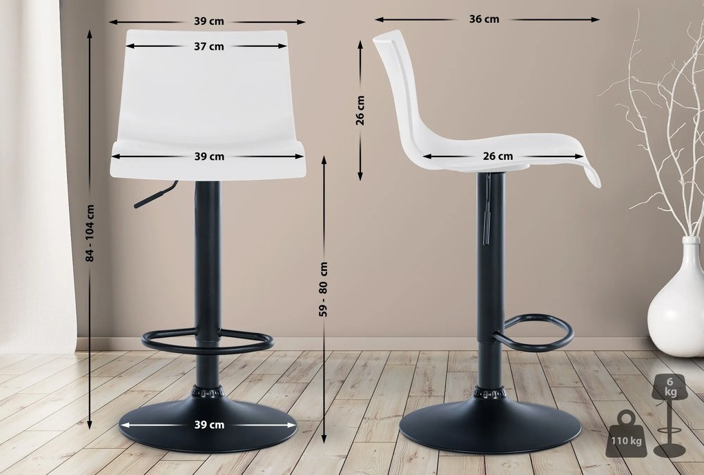 Barová židle Branford plast – bílá
