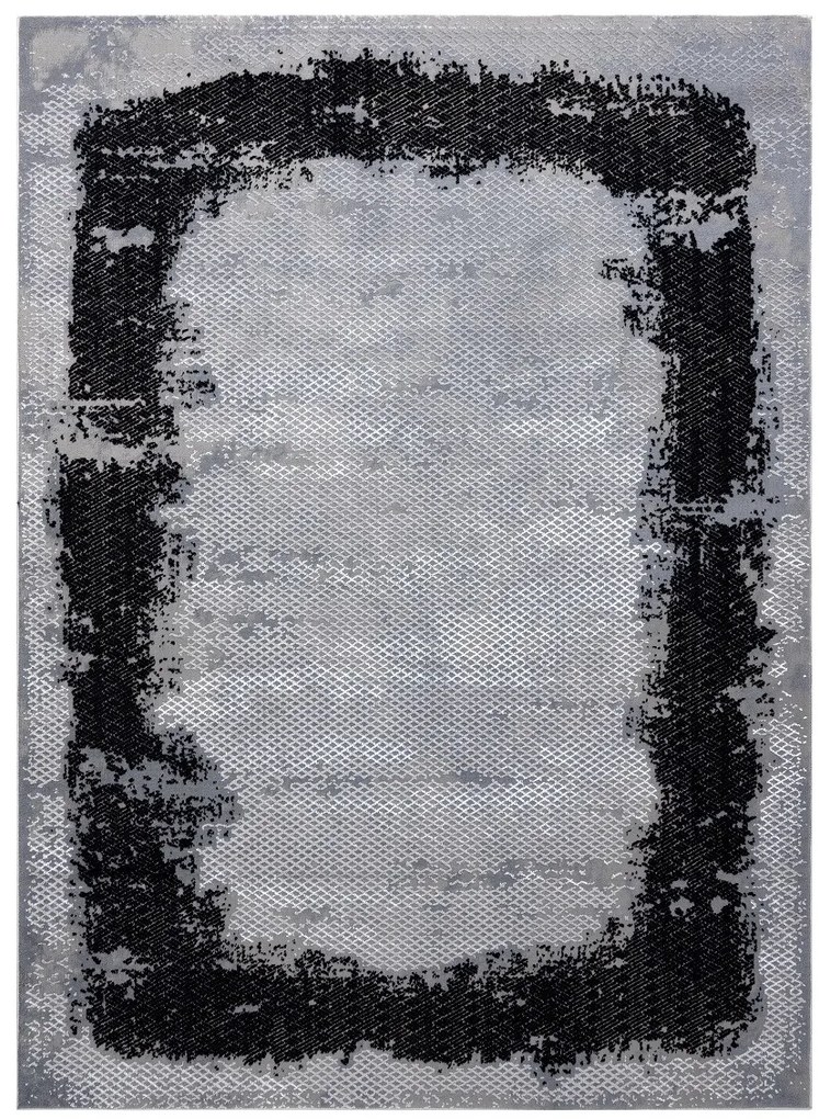 Dywany Łuszczów, Kusový koberec Core A004 Frame black/light grey, 140x190, šedá, chodba / předsíň