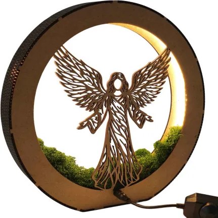 Dřevěná LED lampa s mechem – Anděl I SENTOP LED0606