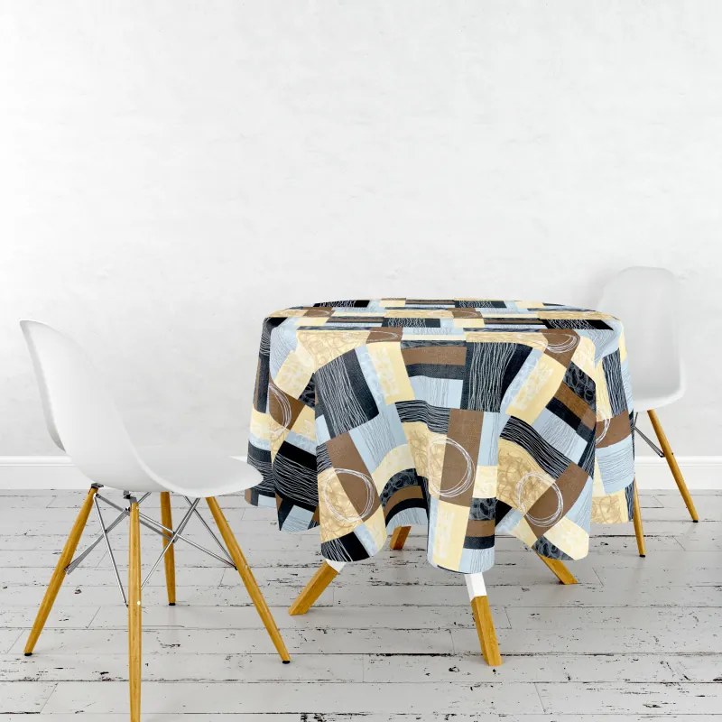 Ubrus PVC kulatý DC-225 – Moderní geometrie hnědá (různé velikosti)