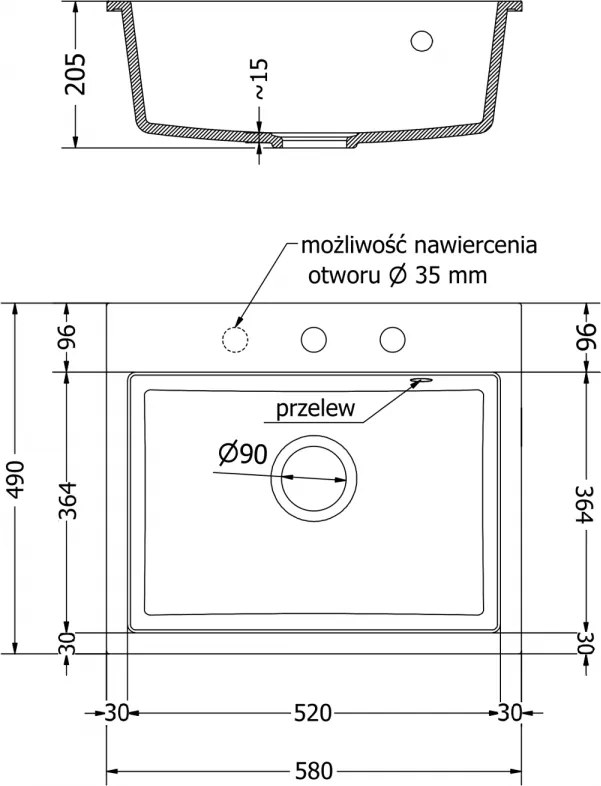 Mexen Oscar, 1-komorový granitový dřez 580x490x205 mm, bílá, 6519581000-20-B