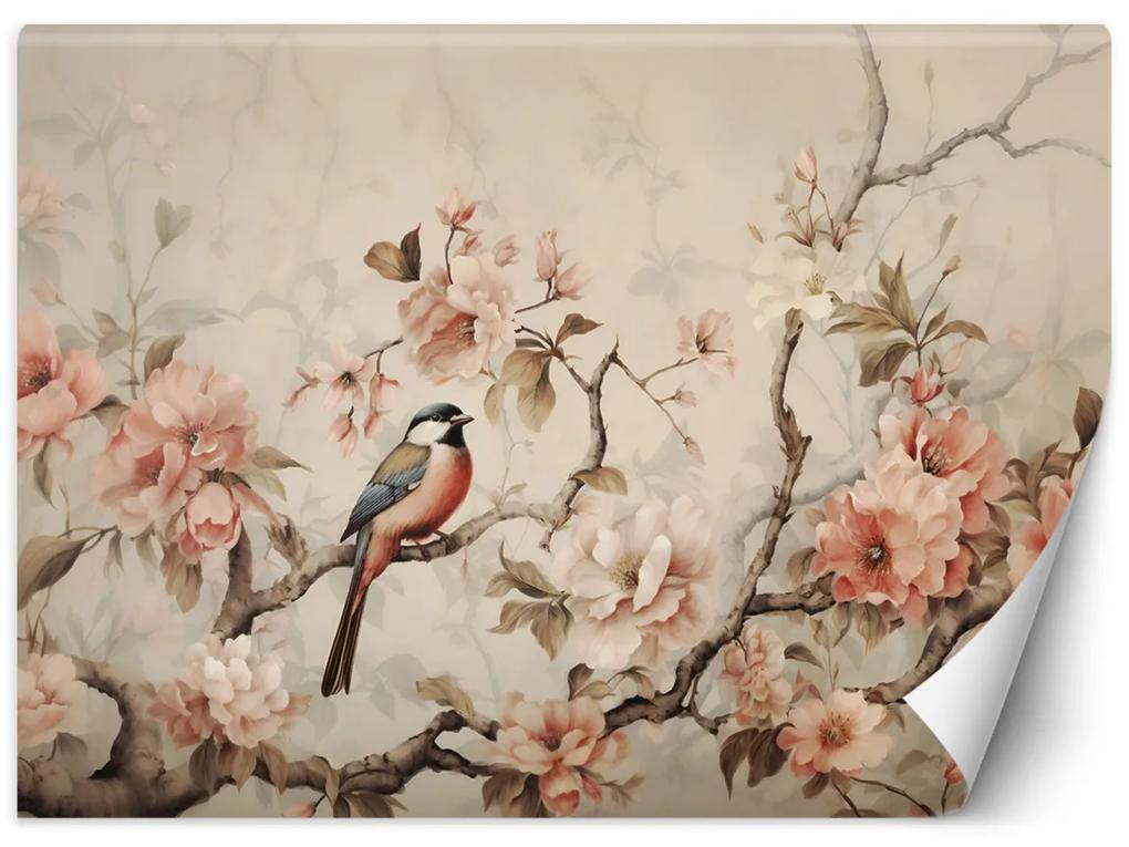 Fototapeta, Ptáci a květiny vintage - 250x175 cm