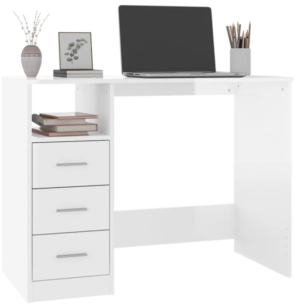 Petromila Psací stůl se zásuvkami bílý vysoký lesk 102x50x76 cm kompozit