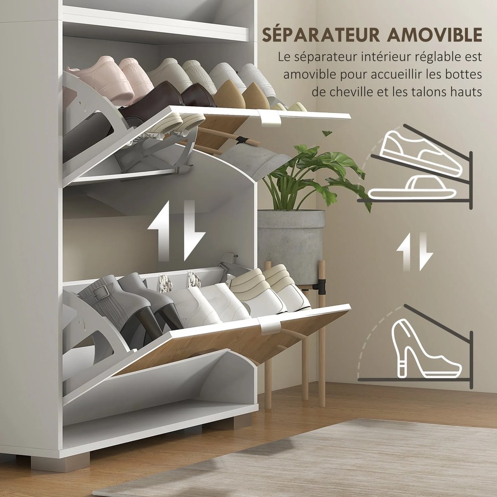 HOMCOM 2-in-1 Botník se Zrcadlovými Dveřmi, 4 Klopové Dveře, Nastavitelné Policie, Úsporný, 76L x 26W x 168H cm Bílý